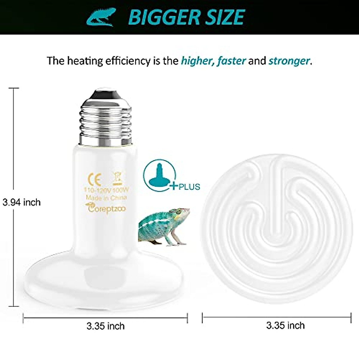 Ceramic Heat Emitter, 100W Reptiles Ceramic Heat Lamp Bulbs for Reptile,Tortoise,Coop,All Pet Spend Winter