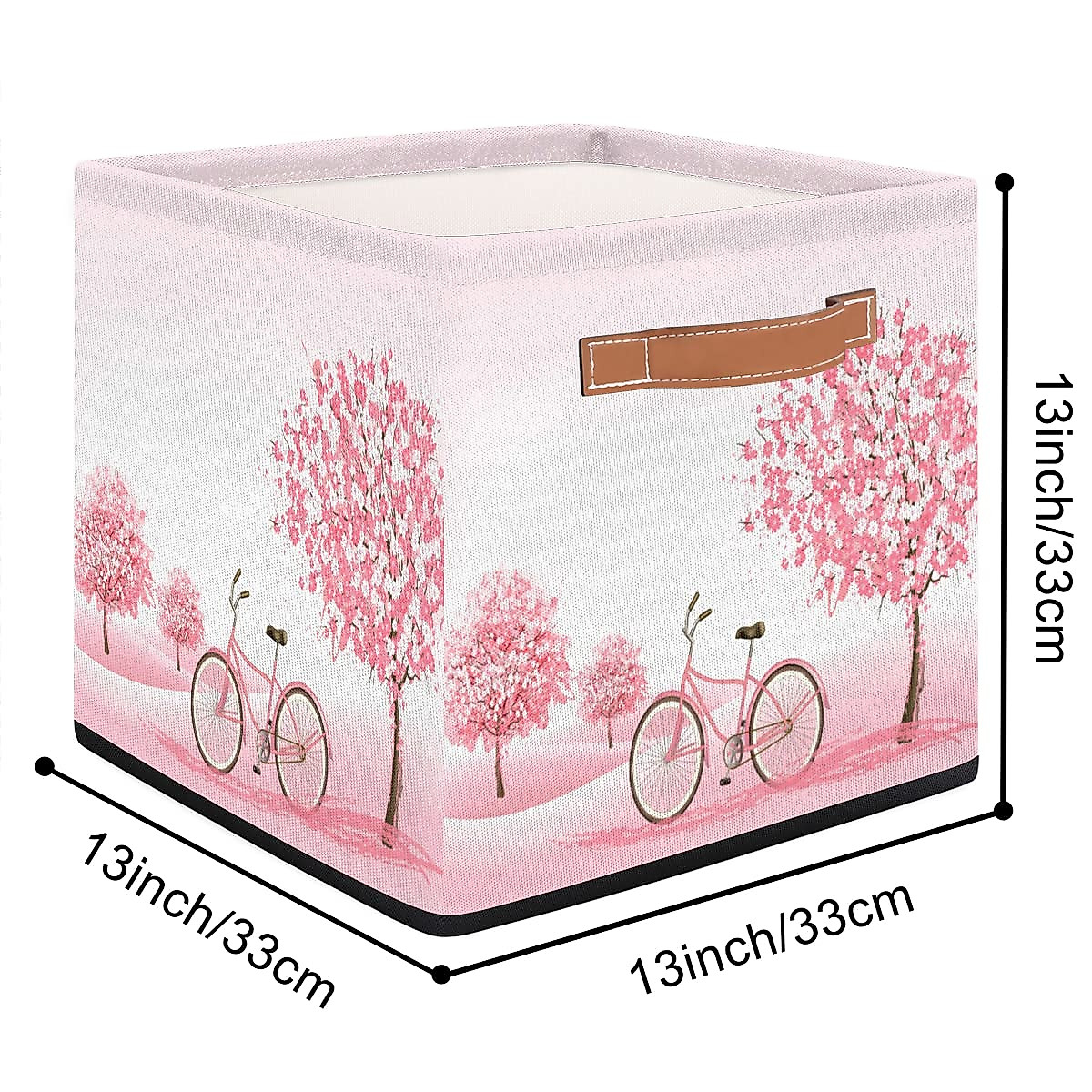 13x13x13 Storage Cube Bins Pink Bike Hearts Tree Fabric Storage Cubes 13 inch Collapsible Storage Bins Valentine's day Cubby Storage Baskets for Organizing Shelf Cabinet Bookcase Boxes