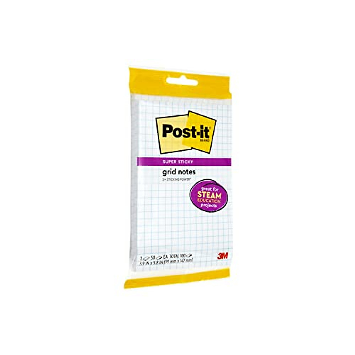 Post-it Super Sticky Notes, 4 in x 6 in, 2 Pads, 2x the Sticking Power, White with Blue Grid Lines, Recyclable (4621-2SSGRID)