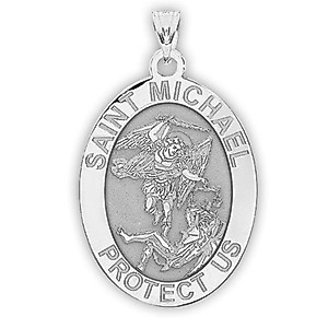 PicturesOnGold.com Saint Michael Oval Religious Medal - 3/4 Inch X 1 Inch in Sterling Silver