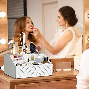 Unistyle Hair Dryer Holder Wall Mounted, Hair Tool Organizer, Bathroom Countertop Organizer for Bathroom Accessories, Wood Bathroom Blow Dryer Holder and Vanity Organizer, Makeup Storage(White)