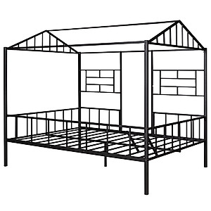MERITLINE House Bed Full Size Kids Bed Frame Metal Platform Bed Frame, No Box Spring Needed, for Girls Boys - Black