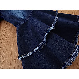 AwarFy Children Jeans Flare Pants Clothes Kids Girls Trousers Baby Toddler Tassel Pants Denim Girls (Dark Blue #8, 6-7 Years)