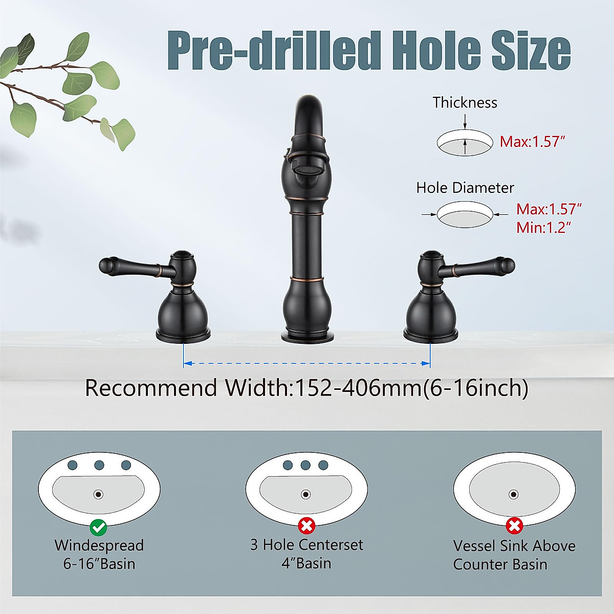 Aolemi 8 Inch Oil Rubbed Bronze Widespread Bathroom Sink Faucet Double Lever Handle 3 Holes Vanity Basin Mixer Tap Deck Mount with Pop Up Drain Assembly