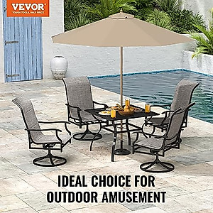 VEVOR 5 Pieces Patio Dining Set, Outdoor Furniture Table and Swivel Chairs Set, All Weather Garden Furniture Table Sets, Iron Patio Conversation Set with Umbrella Hole, For Lawn, Deck, Backyard, Black