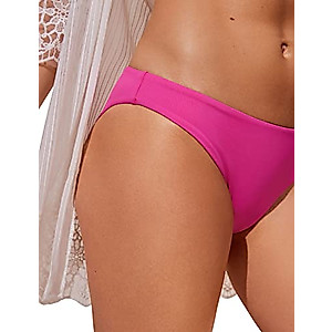 CRZ YOGA Womens Bikini Bottom Low Waisted Bathing Swimsuit Shorts Cheeky Swim Briefs Hibiscus Purple Small