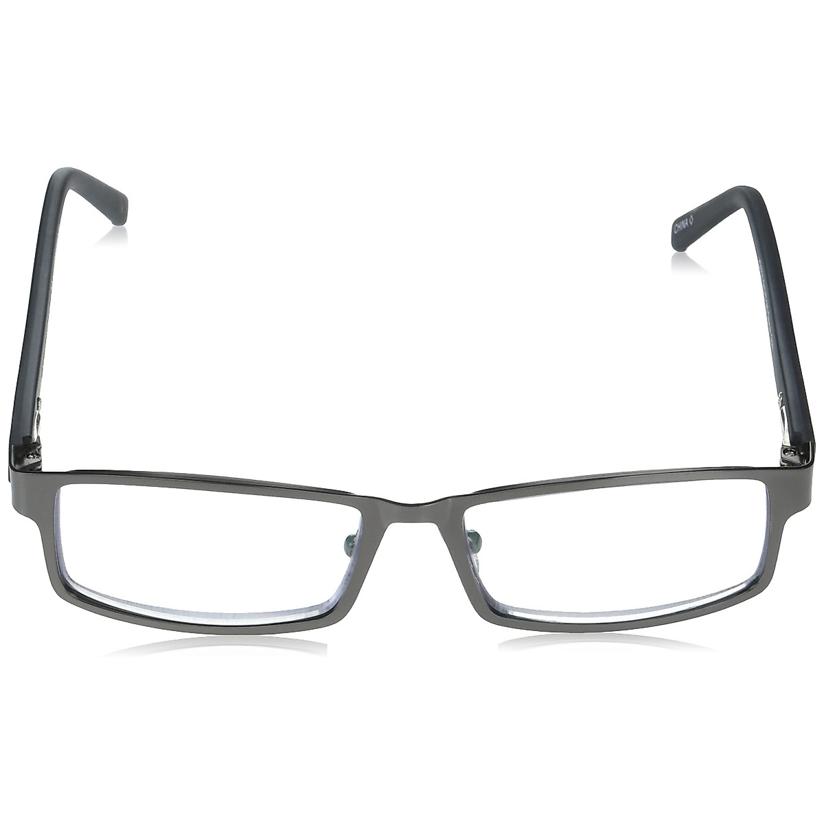 Foster Grant Men's Sawyer Multifocus Rectangular Reading Glasses, Matte Dark Gunmetal/Transparent, 54 mm + 2