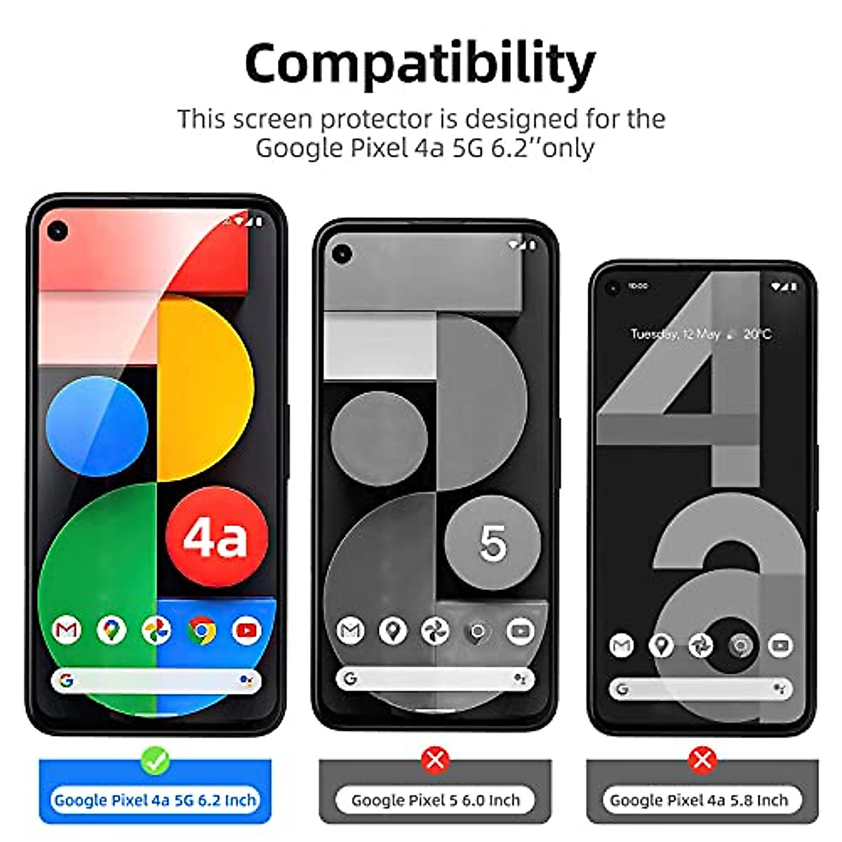 NEW'C Pack of 3, Glass Screen Protector for Google Pixel 4a 5G Anti-Scratch, Anti-Fingerprints, Bubble-Free, 9H Hardness, 0.33mm Ultra Transparent, Ultra Resistant Tempered Glass