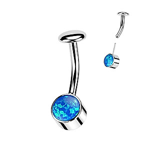 Dynamique Implant Grade Titanium Threadless 5mm Convex Disc Floating Belly Ring With Bezel Set Round Opal (Sold Per Piece)