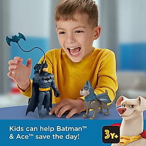 Fisher-Price DC League of Super-Pets Preschool Toys Batman & Ace The Hound Poseable Figure Set for Pretend Play Kids Ages 3+ Years