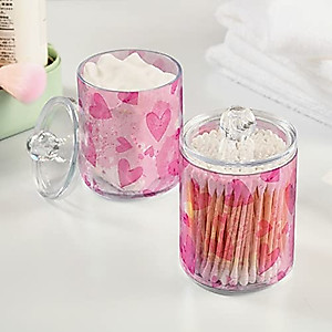 MNSRUU 2 Pack Qtip Holder Organizer Dispenser Pink Hearts Bathroom Storage Canister Cotton Ball Holder Bathroom Containers for Cotton Swabs/Pads/Floss