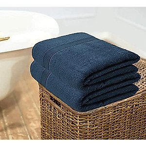 Belizzi Home Cotton 2 Pack Oversized Bath Towel Set 28x55 inches, Large Bath Towels, Ultra Absorbant Compact Quickdry & Lightweight Towel, Ideal for Gym Travel Camp Pool - Mineral Blue