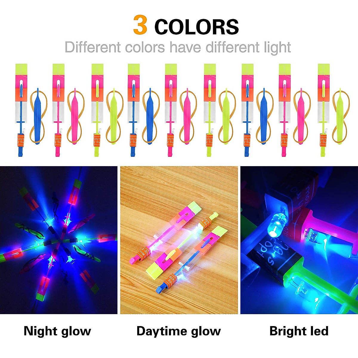 Habelyi 25PCS Amazing Led Light Arrow Flying Toy for Kids Party Fun Gift Elastic Slingshot Flying Copters Birthdays Day Summer Outdoor Game
