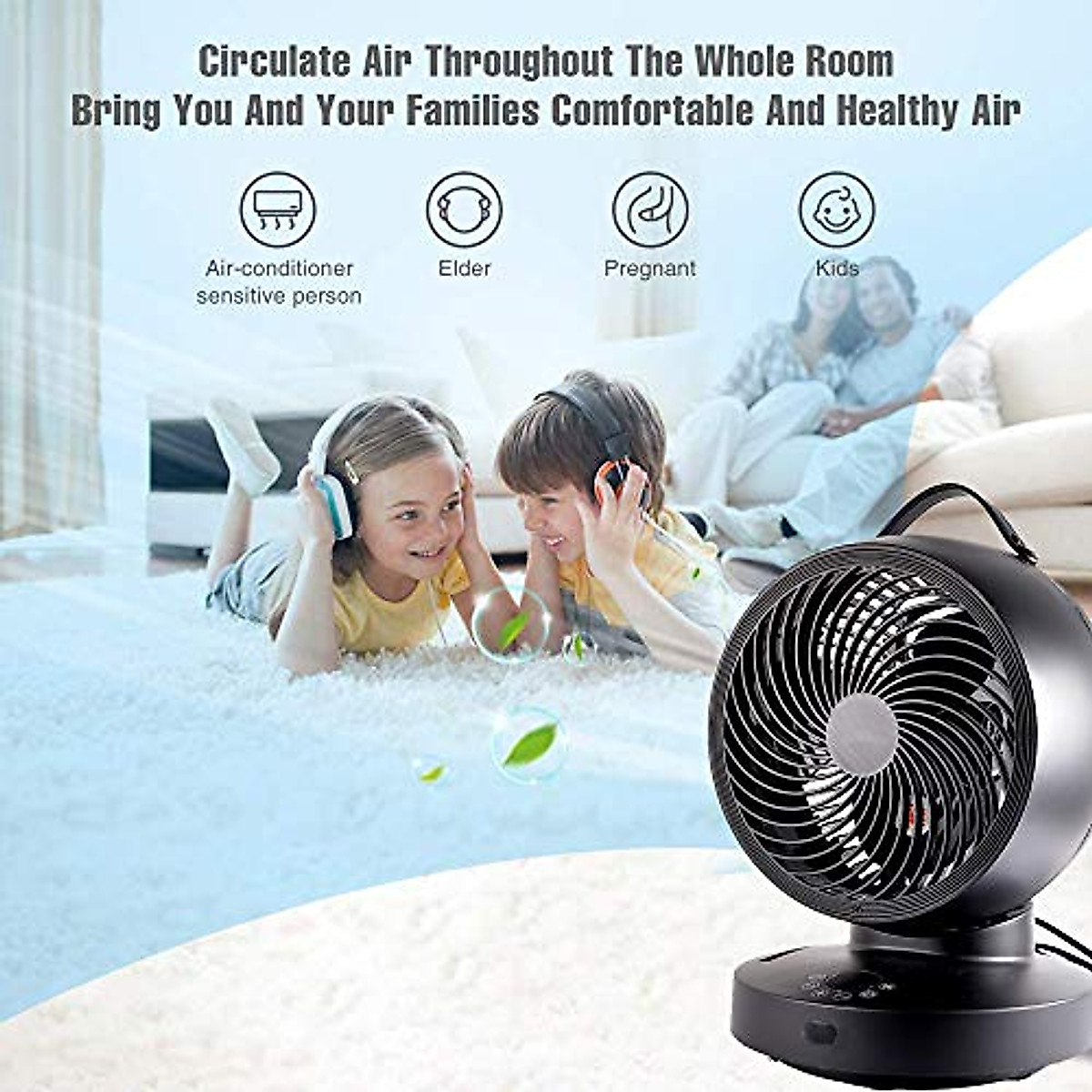 Kapoo Table Air Circulator Fan,Blade 8",6 Speeds 4 Wind Modes,With Remote Control,Horizontal Vertical Oscillating,Indoor Circulator Fan for Whole Room Temperature Equilibrium,Black,Middle,GS-XXG037