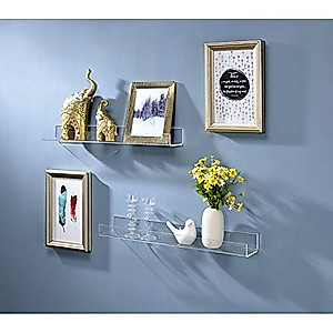 Cerpourt Acrylic Floating Wall Ledge Shelf, Wall Mounted Nursery Kids Bookshelf, Invisible Spice Rack, Clear Bathroom Storage Shelves Display,Acrylic 15" Invisible Bookshelf, Set of 4