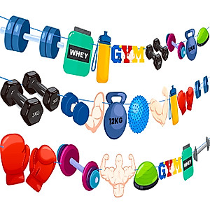 Gym Party Banner Cross Fit Cutout Banners 3Pcs Weight Lifting Party Decorations Gym Birthday Party Decoration for Fitness Theme Party Supplies