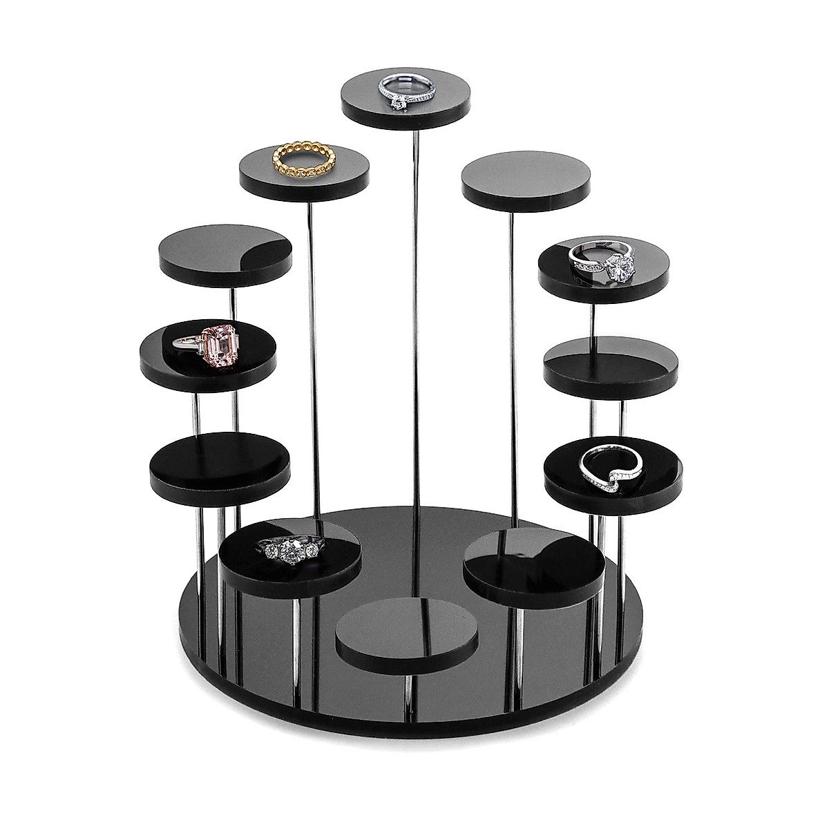 QWORK Round Acrylic Products Display Riser Stands, 12 Tier Jewelry Display Stands for Rings Earrings,Mini Figurines, Black