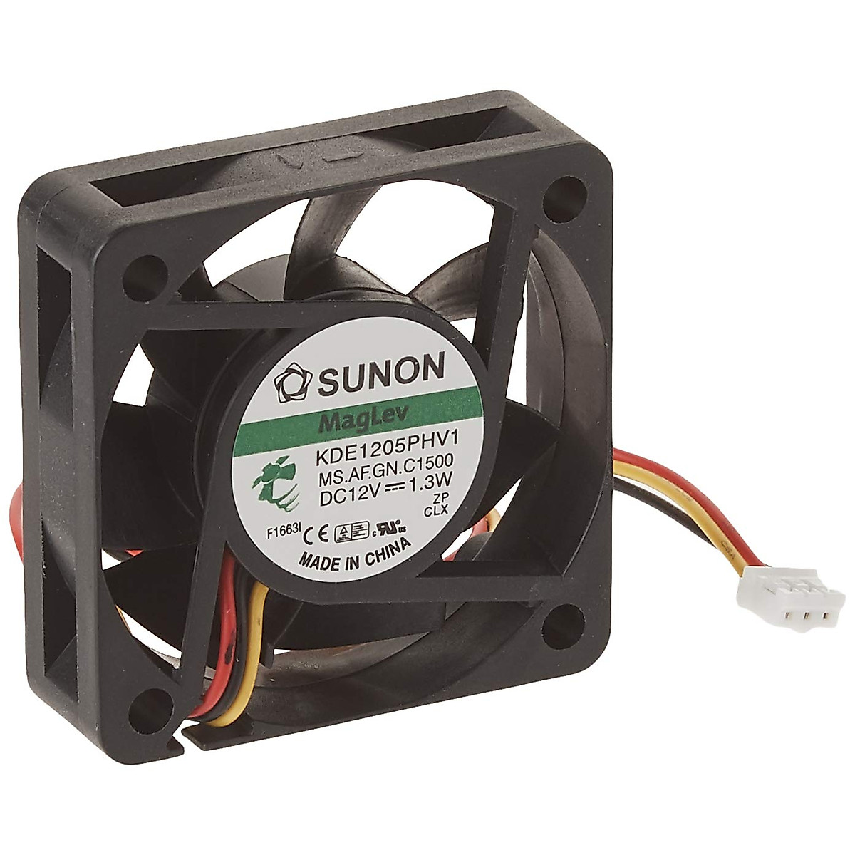 SUNON KDE1205PHV1.MS.AF.GN Brushless Tubeaxial Fan, 3-12" Lead Connection, 17 CFM, Vapo Bearing, 87mA, 1 Watt, 33 dBA, 50 mm L x 50 mm W x 15 mm H