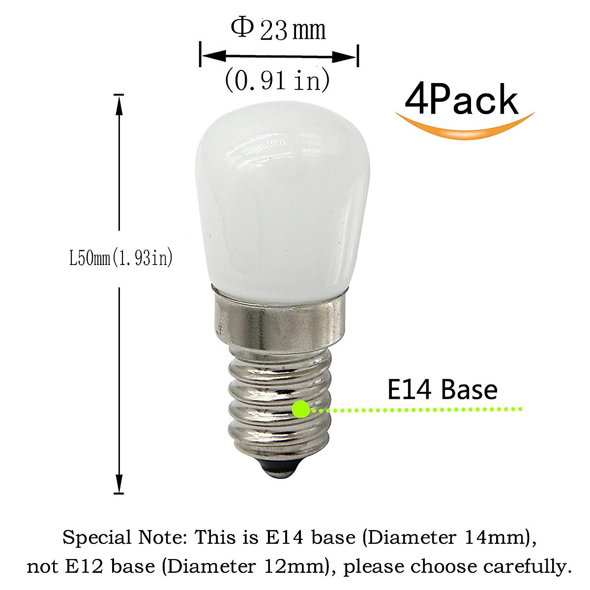 CTKcom 2W LED Refrigerator Bulb,European E14 LED Bulbs(4 Pack)- E14 Base 15W Equivalent Daylight White 6000K 110V Lamp for Freezer Lighting,Home Lighting