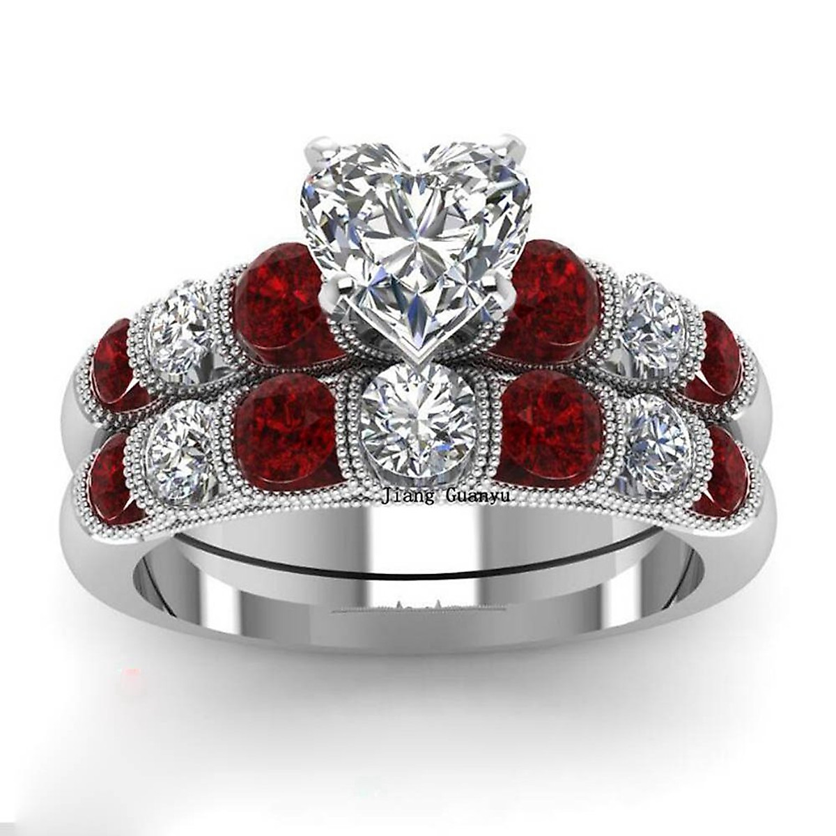 Gy Jewelry His and Hers Wedding Ring Sets Couples Matching Rings Black Women's Red Cubic Zirconia Wedding Engagement Ring Bridal Sets & Men's Tungsten Carbide Wedding Band