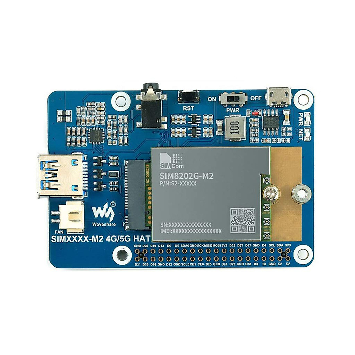 Coolwell Waveshare SIM8202G-M2 5G HAT with Antennas, Support 5G/4G/3G Snapdragon X55 Onboard, Multi Mode Multi Band, for Regions with 5G Sub-6G Signal Coverage