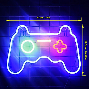 LED Game Neon Sign Gamepad Shape LED Sign Light Gamer Gift for Teen Boys Game Room Decor Bedroom Wall Gaming Wall Decoration Gaming Room Lightup Signs Accessories Video Game Battle Station Wall Signs