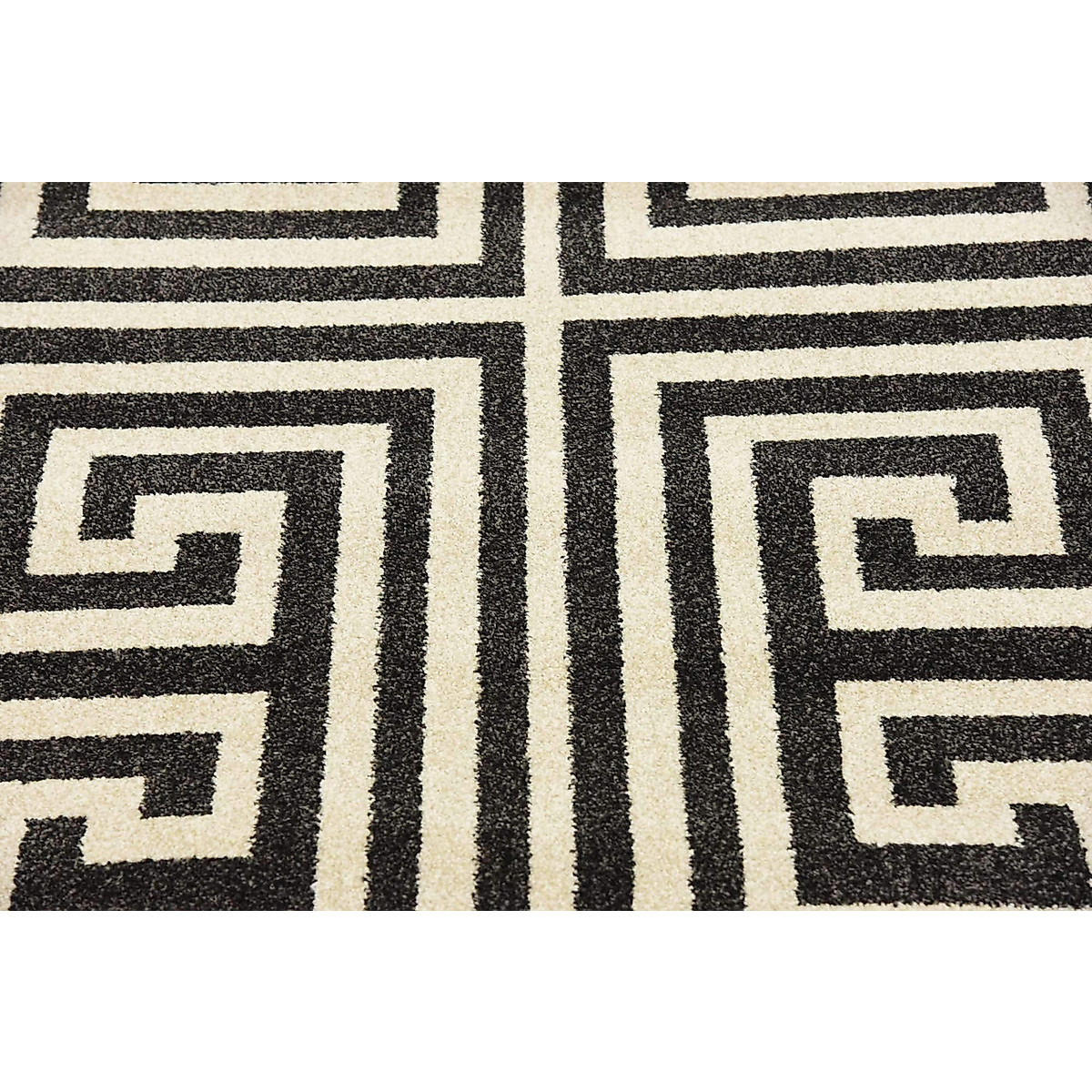 Unique Loom Athens Collection Classic Geometric Modern Border Design Area Rug, 2 ft 7 in x 10 ft, Black/Beige