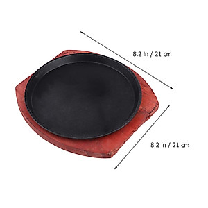 Sizzling Plate With Wooden Base: Cast Iron Steak Plate Metal Steak Serving Platters Teppanyaki Plate Use or Restaurant Supply(Grill Pan Size:19cm/7.4inch)