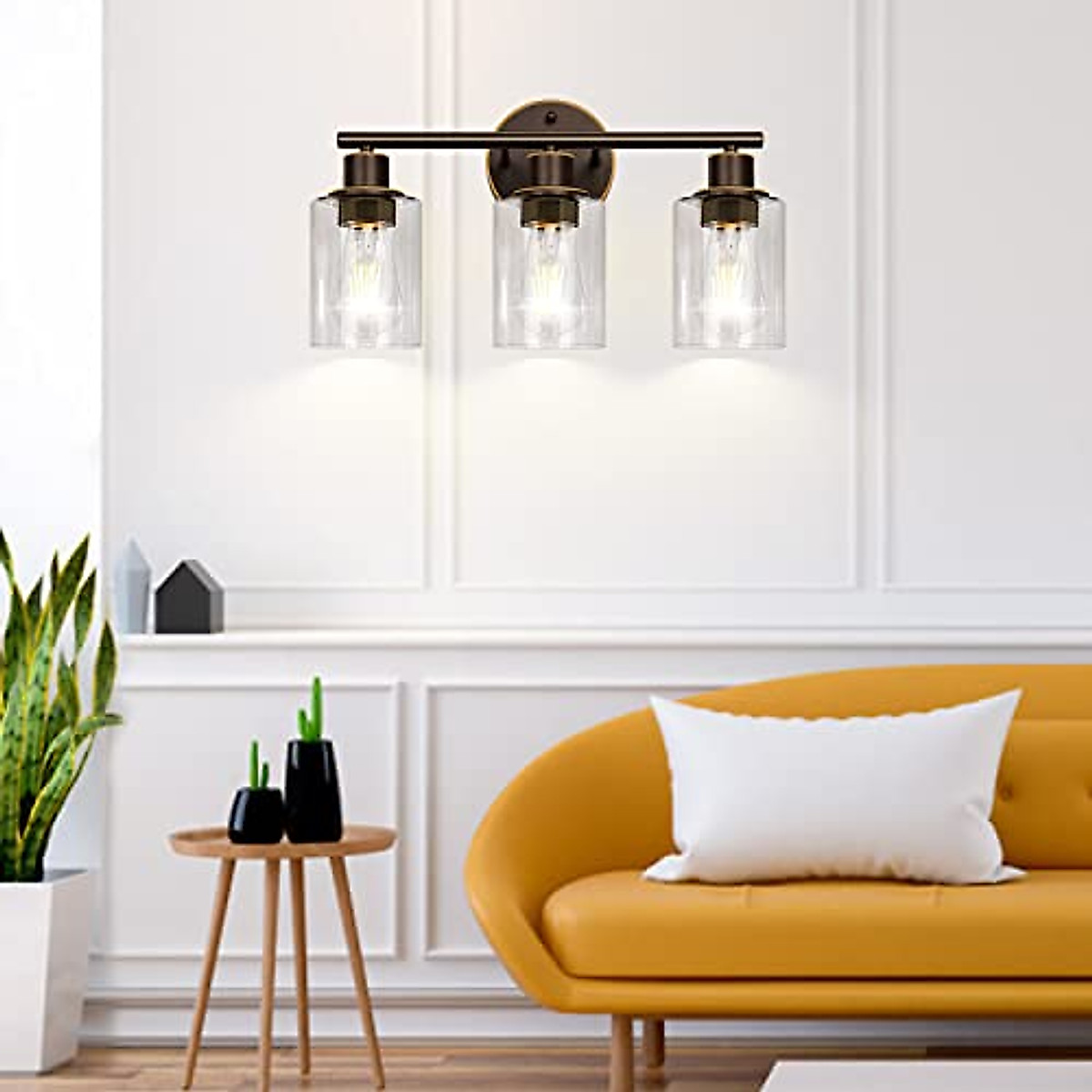 3-Light Bathroom Light Fixtures, Oil Rubbed Bronze Bathroom Wall Lights, Modern Bathroom Vanity Light with Clear Glass Shade, Bathroom Wall Lamp for Mirror Kitchen Bedroom Living Room Hallway Cabinet