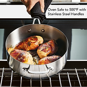 KitchenAid 3-Ply Base Brushed Stainless Steel Deep Saute Pan with Helper Handle and Lid, 4.5 Quart