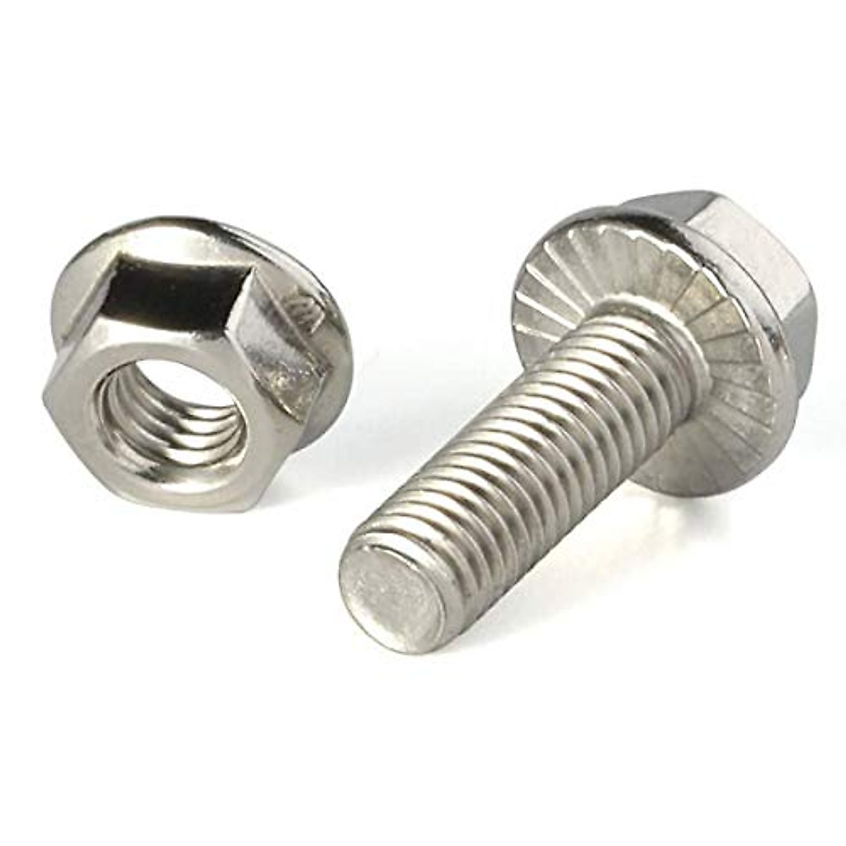 L-A M6-1.0 x 45mm Flanged Hex Head Bolts Hexagon Screws, Serrated Flange Hex Lock Nut, Fully Threaded, 304 Stainless Steel A2-70（10 Set）