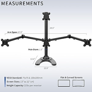 VIVO Steel Quad 13 to 32 inch LED LCD Computer Monitor Heavy Duty Freestanding Mount, 3 Plus 1 Fully Adjustable Stand, Holds 4 Screens, STAND-V104F