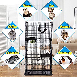 Large 3-Tier Cat Cage Pet Playpen Cat Crate Kennels 67" Height Kitten House Furniture Wire Metal Pet Enclosure w/ 3 Front Doors 2 Ladders 2 Platforms Bed Hammock for Ferret Rat Cat Chinchilla