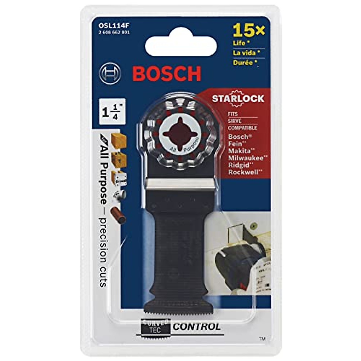 BOSCH OSL114F 1-Piece 1-1/4 In. Starlock Oscillating Multi Tool All Purpose Bi-Metal Plunge Cut Blade for Applications in Wood, Wood with Nails, Drywall, PVC, Metal (Nails and Staples)