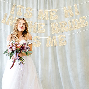 Bride Party Banner, 9.84 Feet Pre-Strung Bachelorette Banner Gold Its Me Hi I'm The Bride Its Me Banner Singer Party Decorations Wedding Photo Props