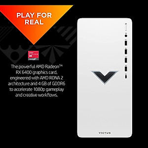 HP Victus 15L Gaming Desktop PC 2022 Newest, AMD Ryzen 5 5600G Processor, 8GB RAM, 512GB SSD, AMD RX6400 Graphics, Wi-Fi, Bluetooth, Ceramic White, Windows 11 Home, Bundle with Cefesfy