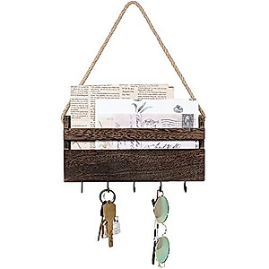 Dahey Small Key Holder for Wall Farmhouse Mail Organizer with 5 Hooks Hanging Wooden Key Rack Hanger for Organizing Keys Mail Bill Letter and Other Small Objects Entryway Hallway Kitchen Decor,Brown