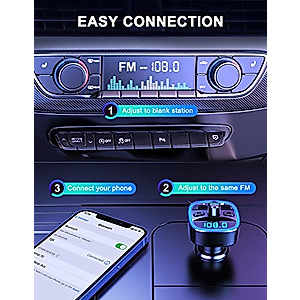 [Upgraded] COMSOON Bluetooth FM Transmitter for Car, Bluetooth Car Adapter MP3 Player FM Transmitter, Hands-Free Calling, Dual USB Ports (5V/2.4A & 1A), LED Screen, Support SD/TF Card USB Flash Drive