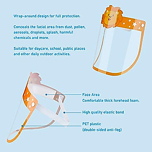 9-Pack Kids' Safety Face Shields Fully Wrap-Around Protection Breathable Covering Clear Visor Cartoon Animals Reusable Lightweight High-Transparency Elastic Headband Pad Comfortable Fit for Boys Girls
