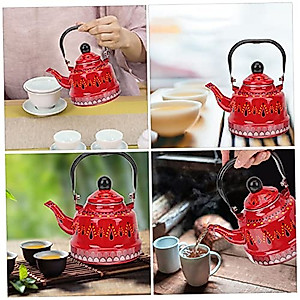 OUSIKA Tea Kettle Electricity Water Office Camping Stainless Top Kettle Stovetop Porcelain Steel Home Farmhouse Teakettle Kitchen Enamel Ceramic Drink Stove Red Bottom Household Coffee Cool Tea Pot Ke