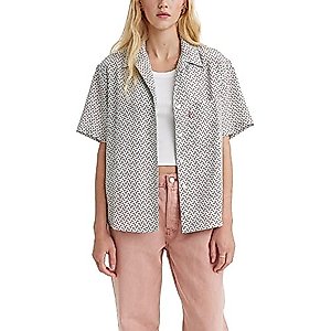 Levi's Women's Aiden Short Sleeve Shirt (Also Available in Plus), (New) Ruffle Square Geo Baked Clay Print, Large