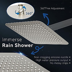 SR SUN RISE 12 Inch Rain Shower Head, High Pressure Rainfall Showerhead Large Waterfall Shower Head Ultra Thin Water Saving, Brushed Nickel 304 Stainless Steel