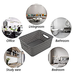 Anbers Small Plastic Storage Basket, 10.03" x 7.59" x 4.09", Pack of 6, Gray