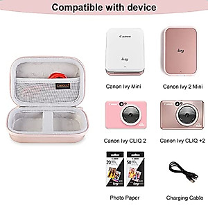 Canboc Hard Case for Canon Ivy Mini/Canon Ivy 2 Mini/Canon Ivy CLIQ+2 CLIQ 2 CLIQ+ Photo Printer Mobile Wireless Bluetooth Instant Camera Printer, Mesh Bag fit Photo Paper and Cable, Rose Gold