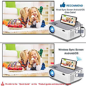 WiFi Projector Bluetooth 8400mAh Battery, Rechargeable Portable Home Projector, FANGOR 1080P Supported Movie Projector with Sync Smartphone Screen via WiFi/USB Cable, Compatible with iPhone, Laptop