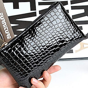 guohanfsh Women Leather Wristlet Clutch Bag Long Wallets Coin Purse Cash Change Cellphone Organizer Pouch Black