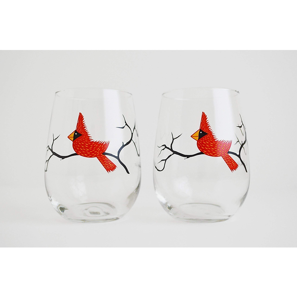 Cardinal Stemless Wine Glassware - Set of 2 Christmas Glasses