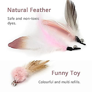 SONGWAY Interactive Cat Feather Toys - 7 Pcs Cat Toy Set, Retractable Cat Wand Toy, Teaser Refills Worm Bird Feathers with Bell, Cat Teaser Toys for Indoor Cats Kitten Play Chase Exercise, Light Pink