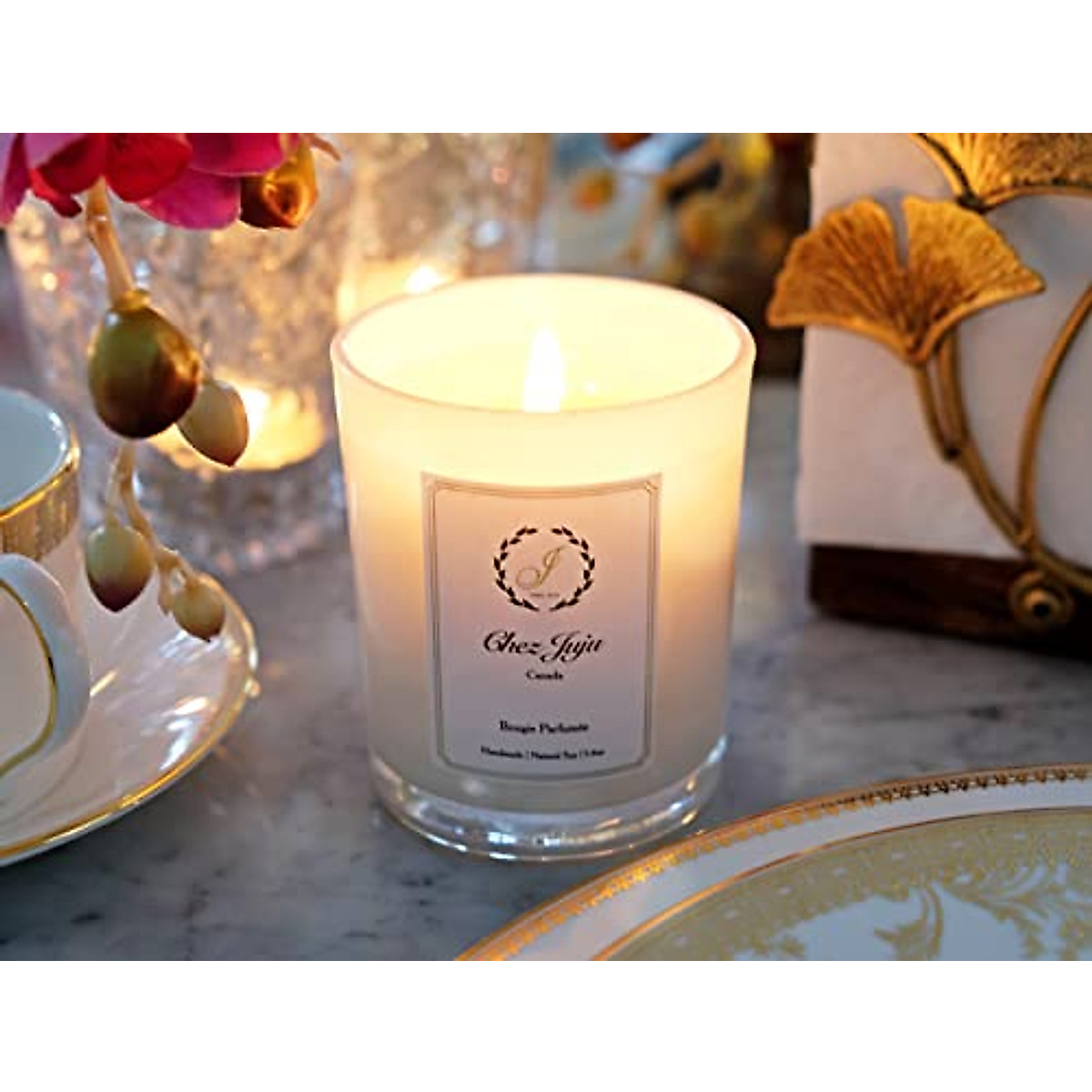 Chez Juju Natural Soy Wax Candle | Peony & Blush Suede | Luxurious Scented Candle Fragrance Aromatherapy | Clean Burning | Handcrafted | Plant-Based Vegan Eco Friendly | Pure Fine Essential Oils