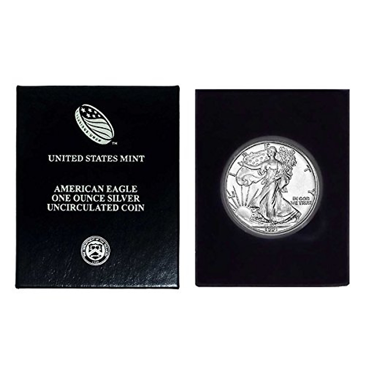 1991 - U.S. Silver Eagle in Plastic Air Tite in Magnet Close Black Gift Box - Gem Brilliant Uncirculated Dollar Uncirculated US Mint
